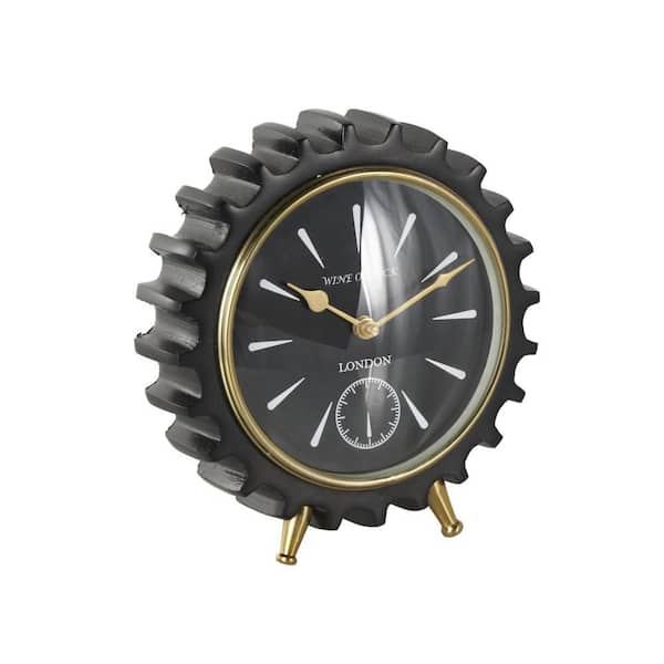 Litton Lane Black Aluminum Metal Gear Clock with Gold Hands and Legs ...