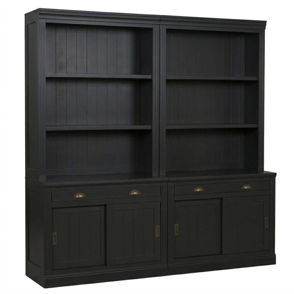 Nestfair 2 of Pieces 83.4 in. Tall Black Wood Bookcase with LED ...