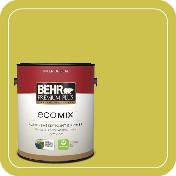 BEHR PREMIUM PLUS 1 gal. #P340-5A Cilantro Lime Flat EcoMix Plant-Based ...