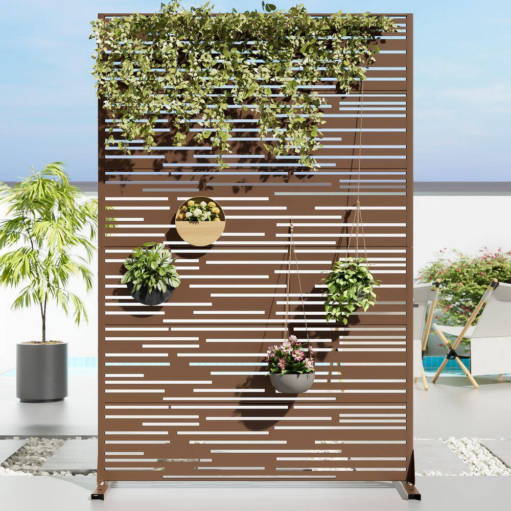 Dovelina 47 in. x 72 in. Brown Textured Metal Garden Screens Outdoor Privacy Screen HD0104 ...
