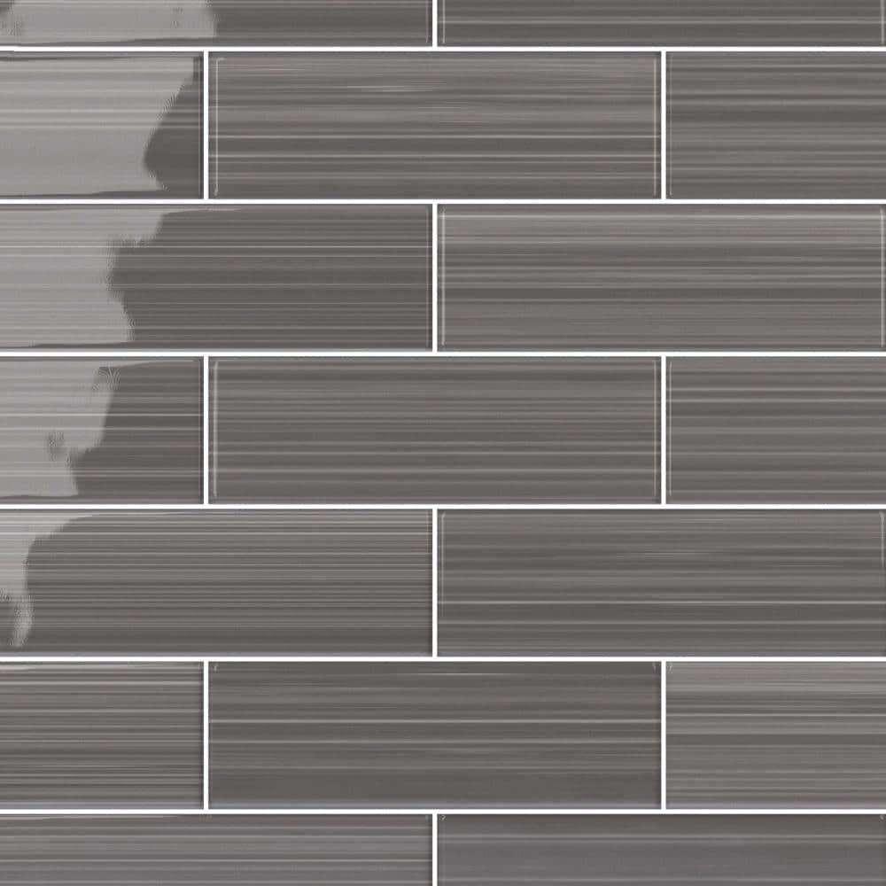 Bodesi Hand Painted Rectangular 4 in. x 12 in. Warm Gray 80 Glass tile ...