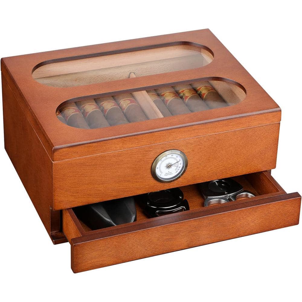 Afoxsos Cigar Humidor with Front Hygrometer and Accessory Drawers in ...