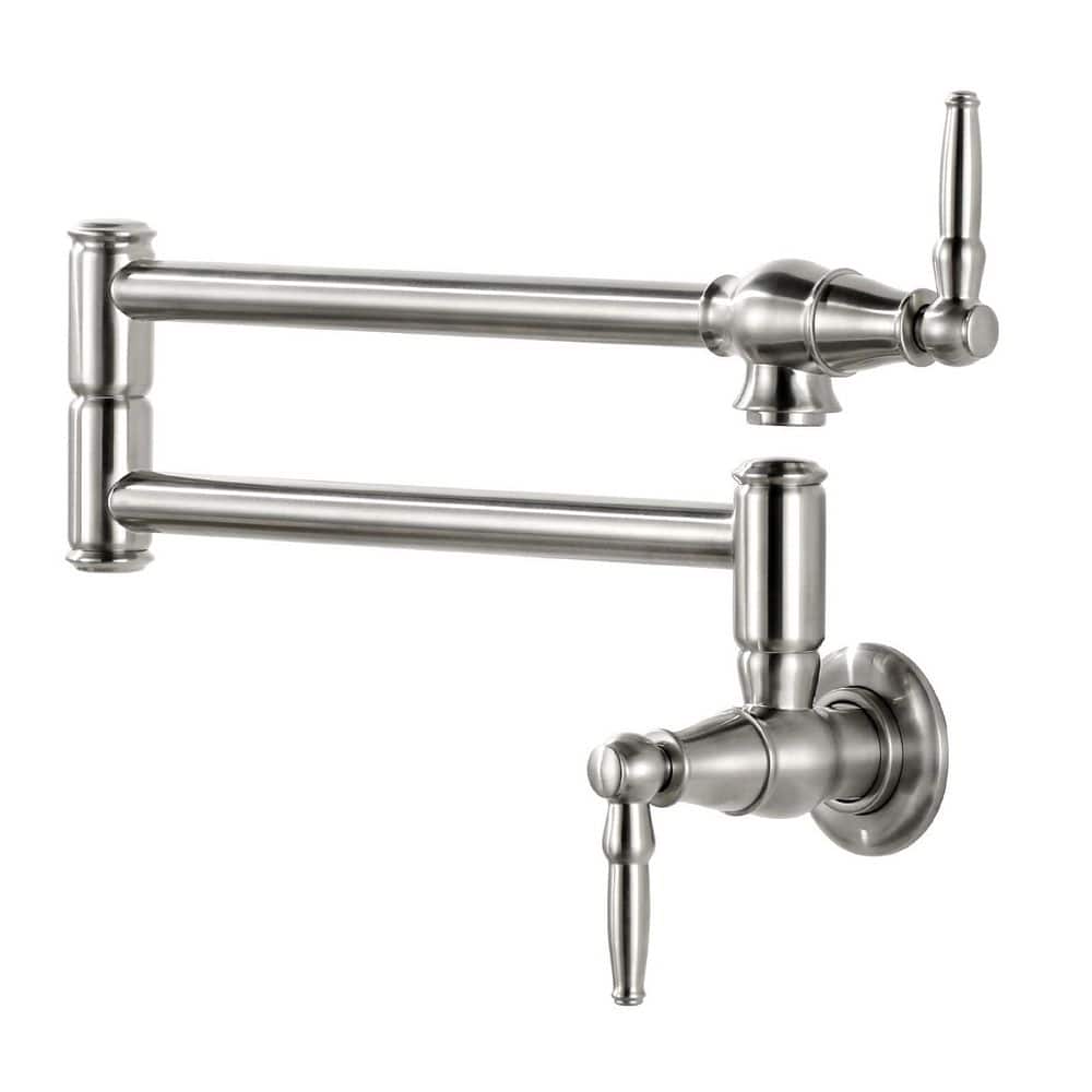 WOWOW Wall Mounted Pot Filler with 2-Handle in Brushed Nickel 2342102 ...