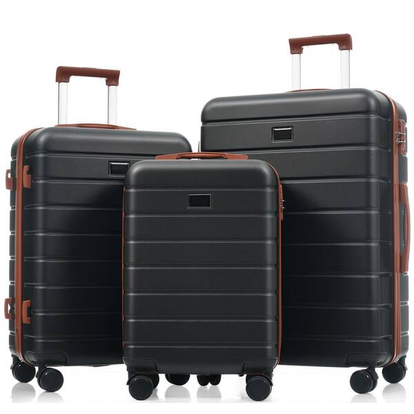 Merax 3 Bags 3-Piece Black and Brown ABS Hardshell Spinner Luggage Set ...