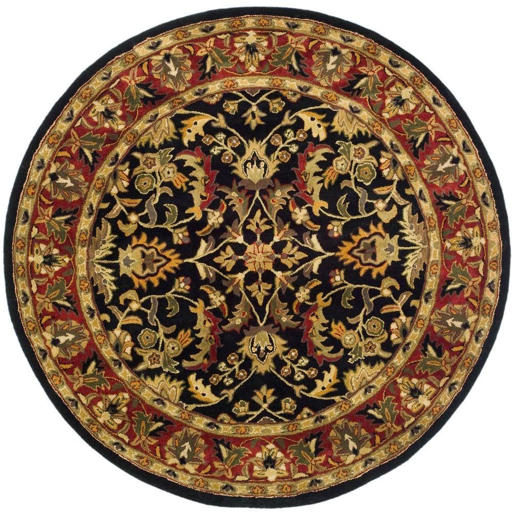 SAFAVIEH Heritage Black/Red 4 ft. x 4 ft. Round Antique Border Floral ...