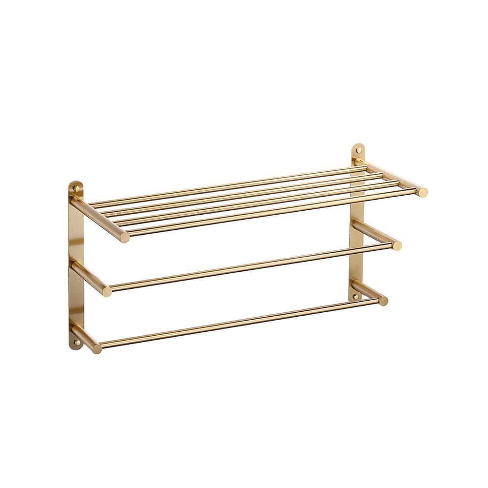 ALEASHA 3-Tier Wall Mounted Towel Rack in Brushed Gold AL-8J502G - The ...
