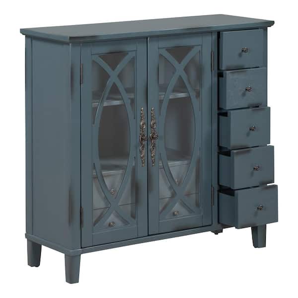 URTR Antique Navy Blue Accent Storage Cabinet Wooden Cabinet with ...