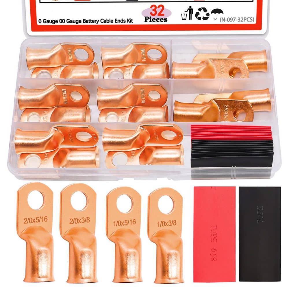 Heavy Duty Copper Lugs 1/0 AWG 2/0 AWG 0 Gauge 00 Gauge with Heat ...