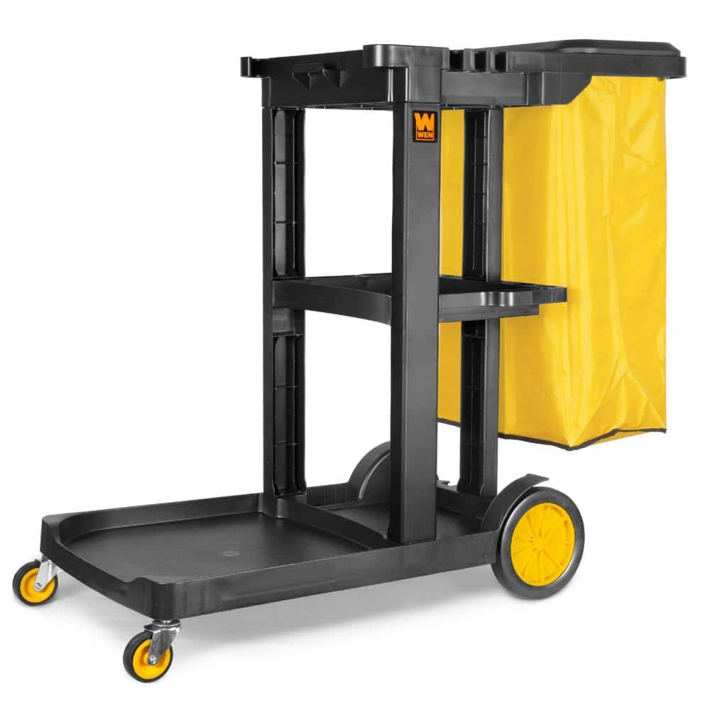 WEN Janitorial Cart with 3 Shelves and 25 Gal. Vinyl Bag 73033 - The ...