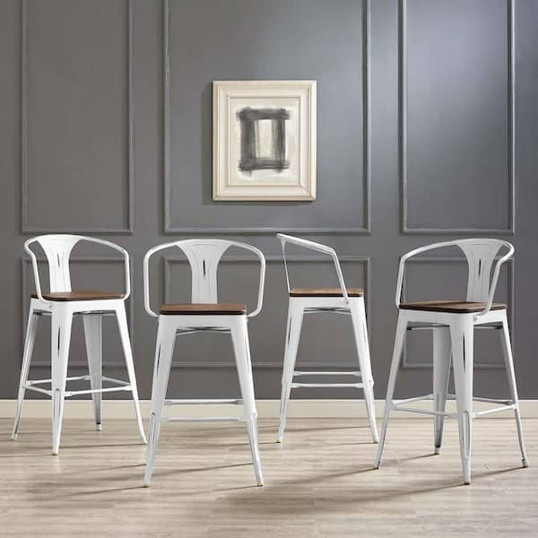 MODWAY Promenade 41.5 in. Metal Frame Bar Stool Set of 4 in White EEI ...