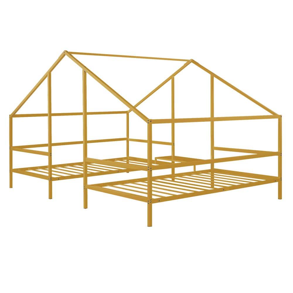 Nestfair Gold Metal Twin Size Double Triangular House Beds with Built ...