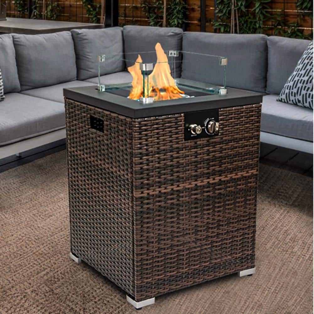 ToolCat 21.7 in. 40000 BTU Wicker Outdoor Propane Fire Pit Column with ...