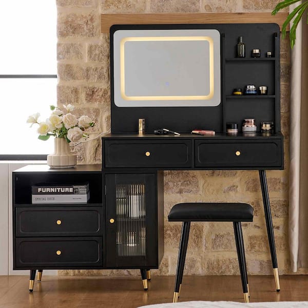 Reviews for Qualler 2 in 1 Black Makeup Vanity Set with Mirror ...