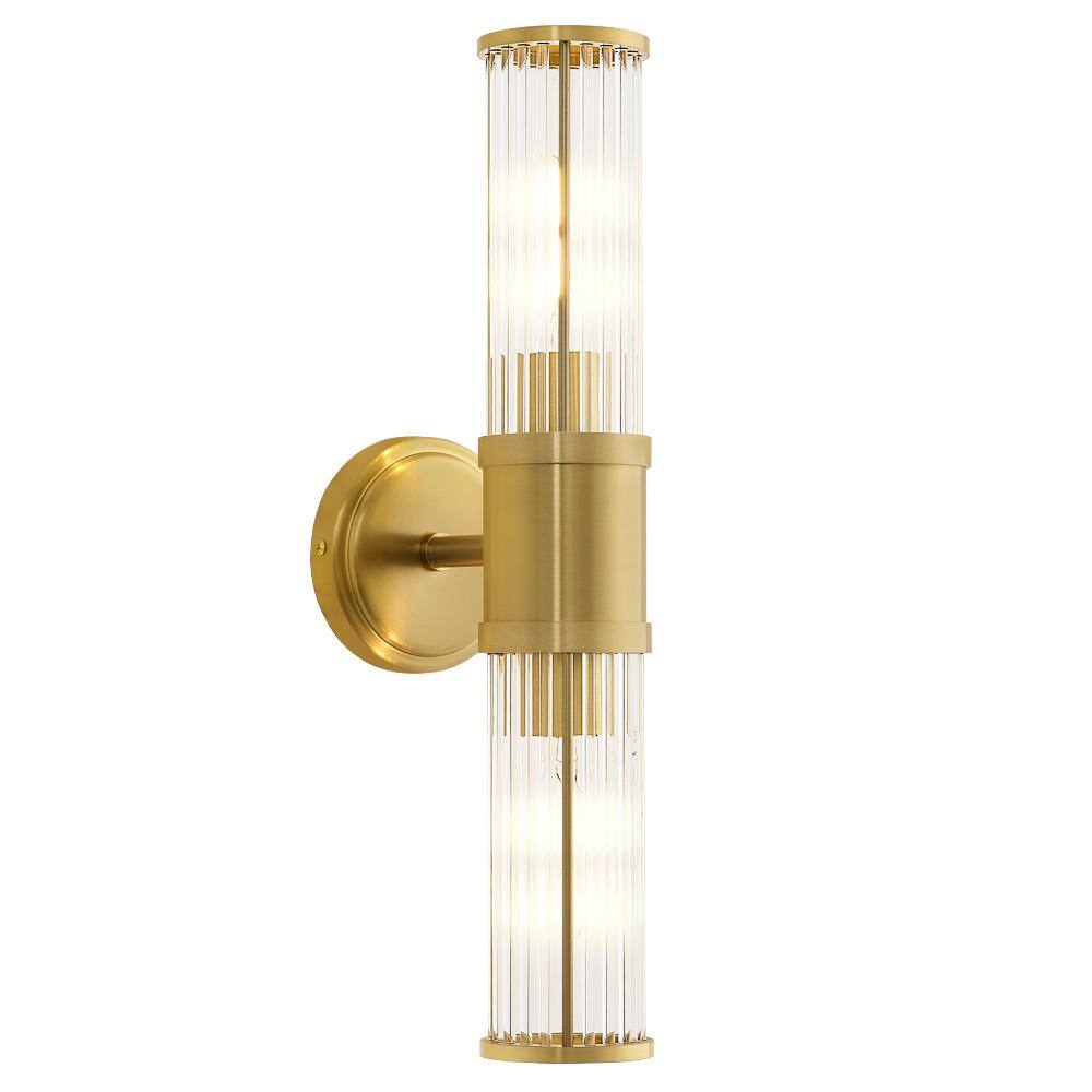 Deyidn 19.92 in. 2-Light Gold Vanity Light with Clear Glass Rod Shade ...