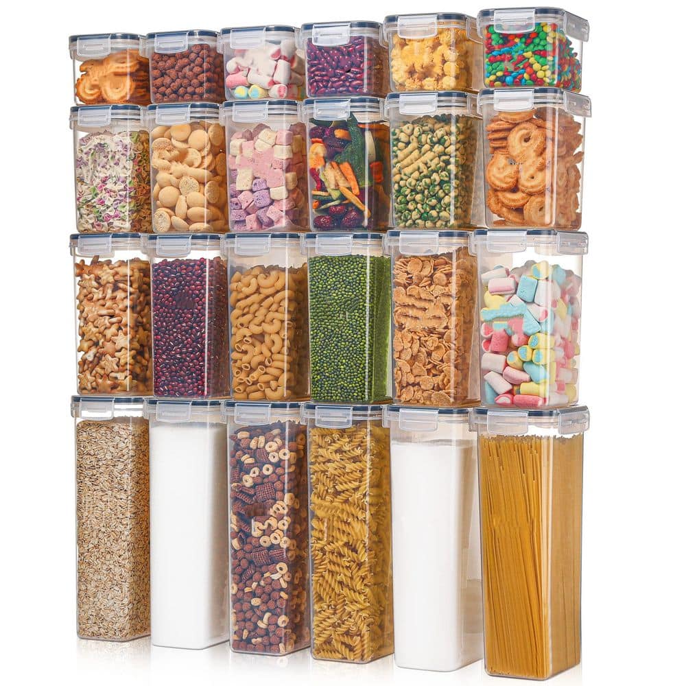 Wudkey 24 Piece Black Plastic Kitchen and Pantry Organization Canisters ...