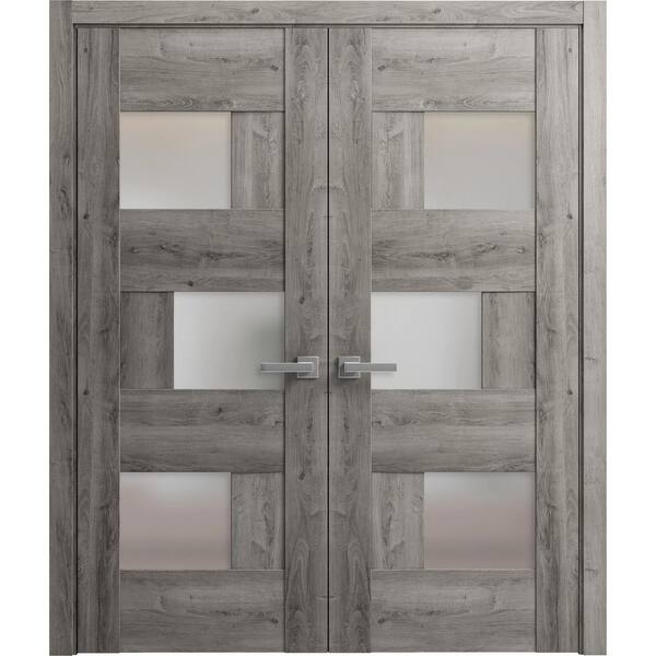 VDOMDOORS 64 in. x 84 in. 2-Panel Nebraska Grey Finished Solid MDF ...