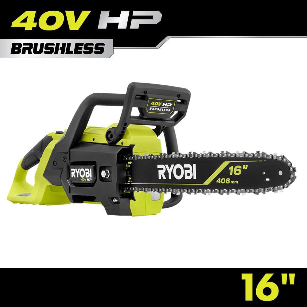RYOBI 40V HP Brushless 16 in. Battery Cordless Electric Chainsaw (Tool Only) RY40HPCW02B - The ...