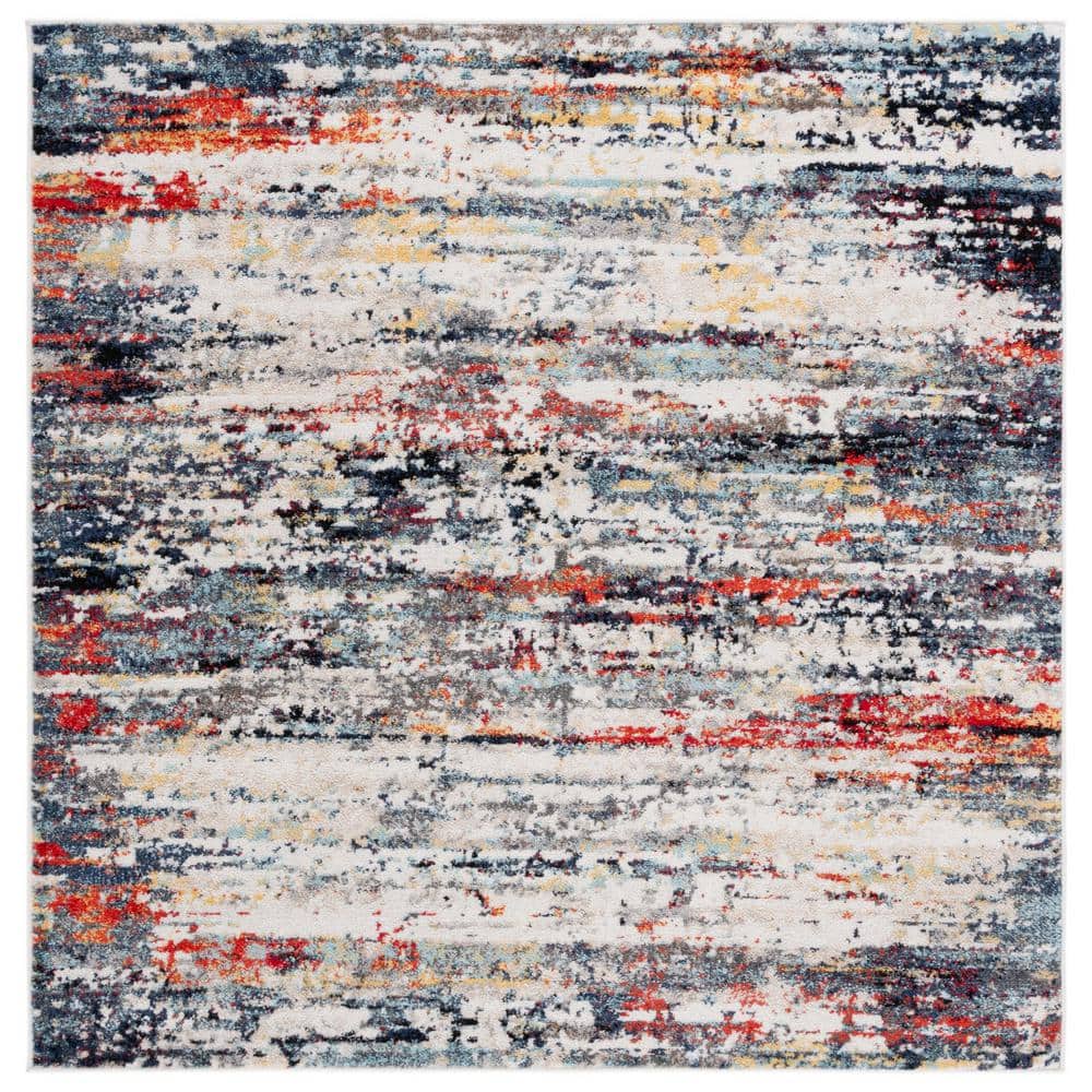 SAFAVIEH Adirondack Ivory/Navy Rust 6 ft. x 6 ft. Bold Eclectic Square ...