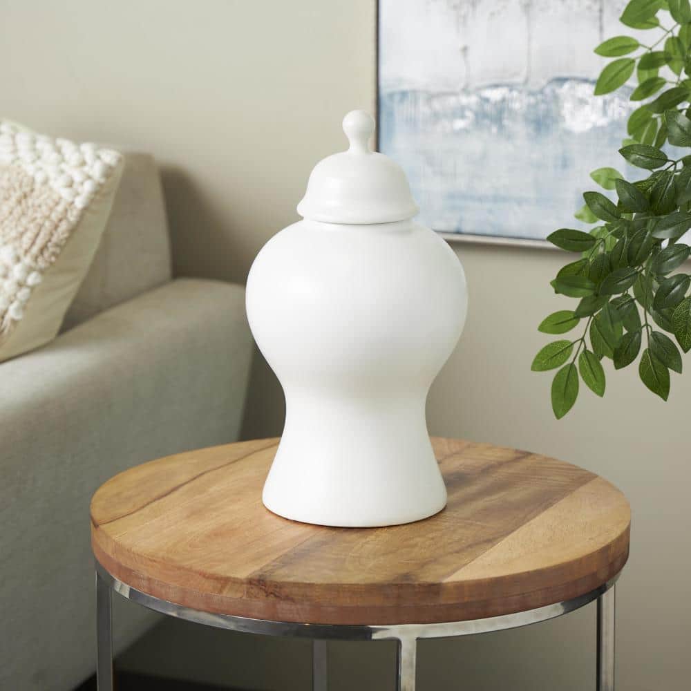 Litton Lane White Ceramic Round Hourglass Decorative Jars with Lid and ...
