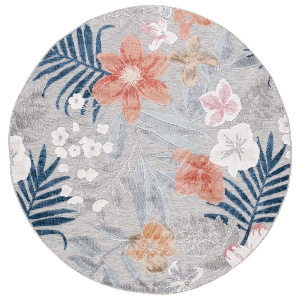 SAFAVIEH Cabana Gray/Rust 6 ft. x 6 ft. High-Low Floral Leaf Indoor ...