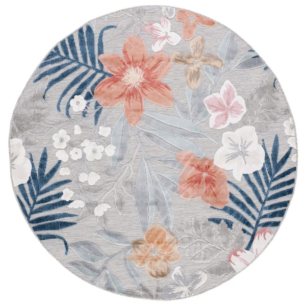 SAFAVIEH Cabana Gray/Rust 6 ft. x 6 ft. High-Low Floral Leaf Indoor ...