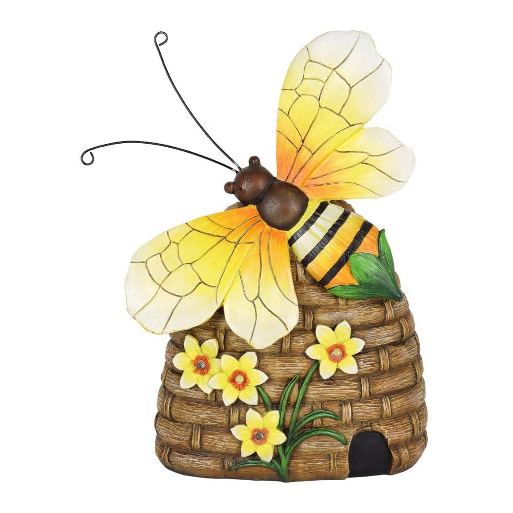 Exhart Solar Hand Painted Bee Hive with LED Flowers Garden Statue 19491 ...