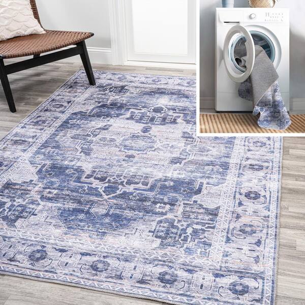 JONATHAN Y Alanya Ornate Navy/Cream 3 ft. x 5 ft. Medallion Machine ...