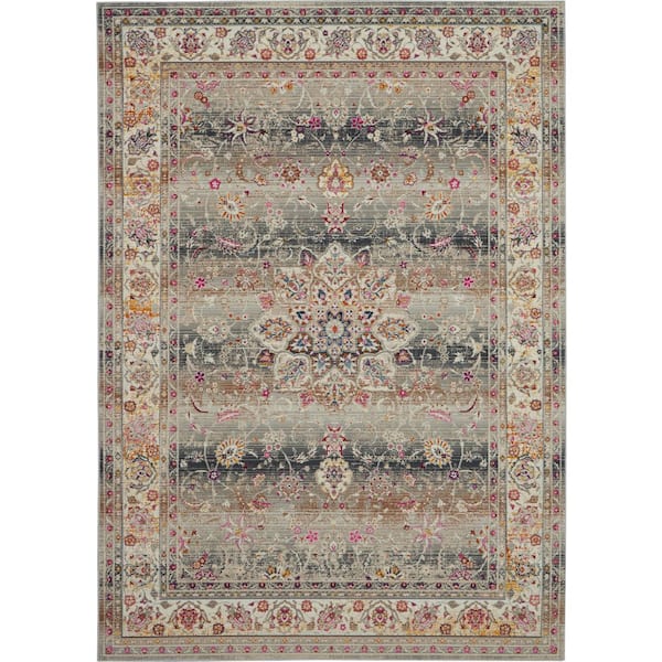 Nourison Vintage Kashan Grey 5 ft. x 7 ft. Bordered Traditional Area ...
