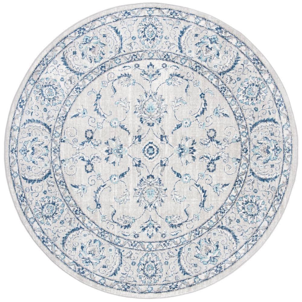 SAFAVIEH Brentwood Light Gray/Blue 9 ft. x 9 ft. Round Speckled Floral ...