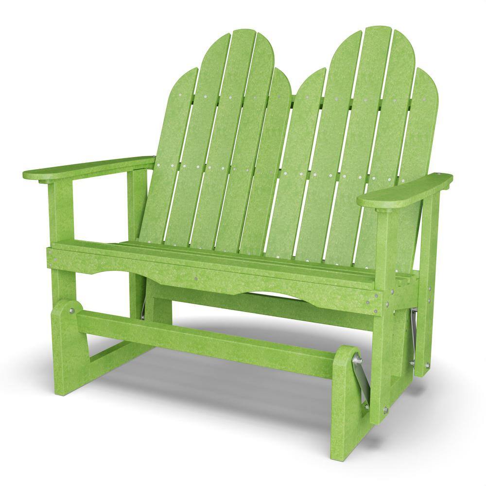 WILDRIDGE Classic 2-Person Lime Green Plastic Outdoor Adirondack Glider ...