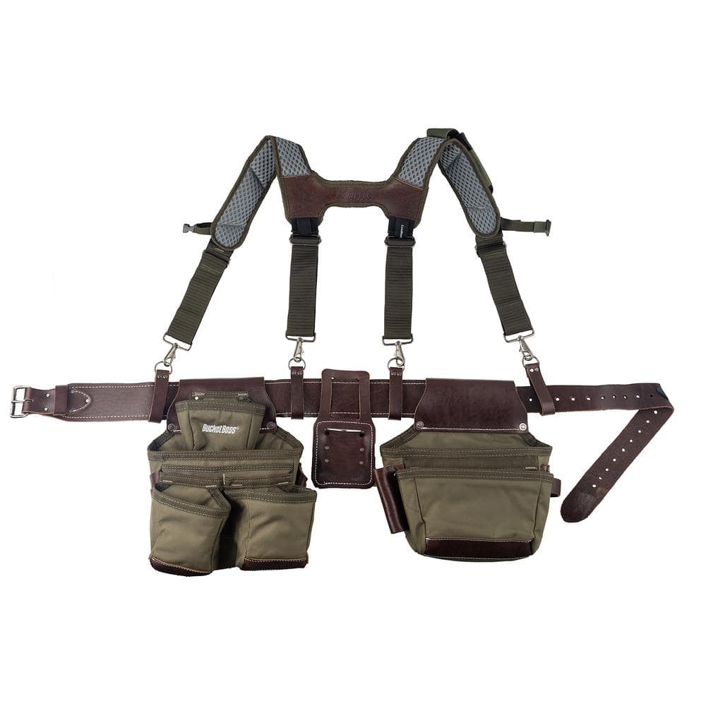 BUCKET BOSS 2-Bag Hybrid Suspension Rig Work Tool Belt with Suspenders ...