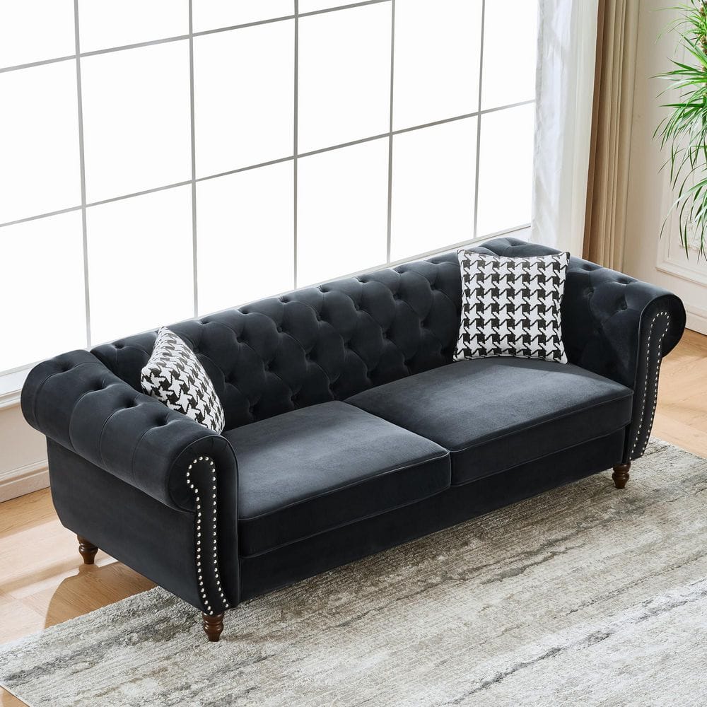 Noble House Egil 67 in. Rolled Arm Fabric Rectangle Sofa in. Black with ...