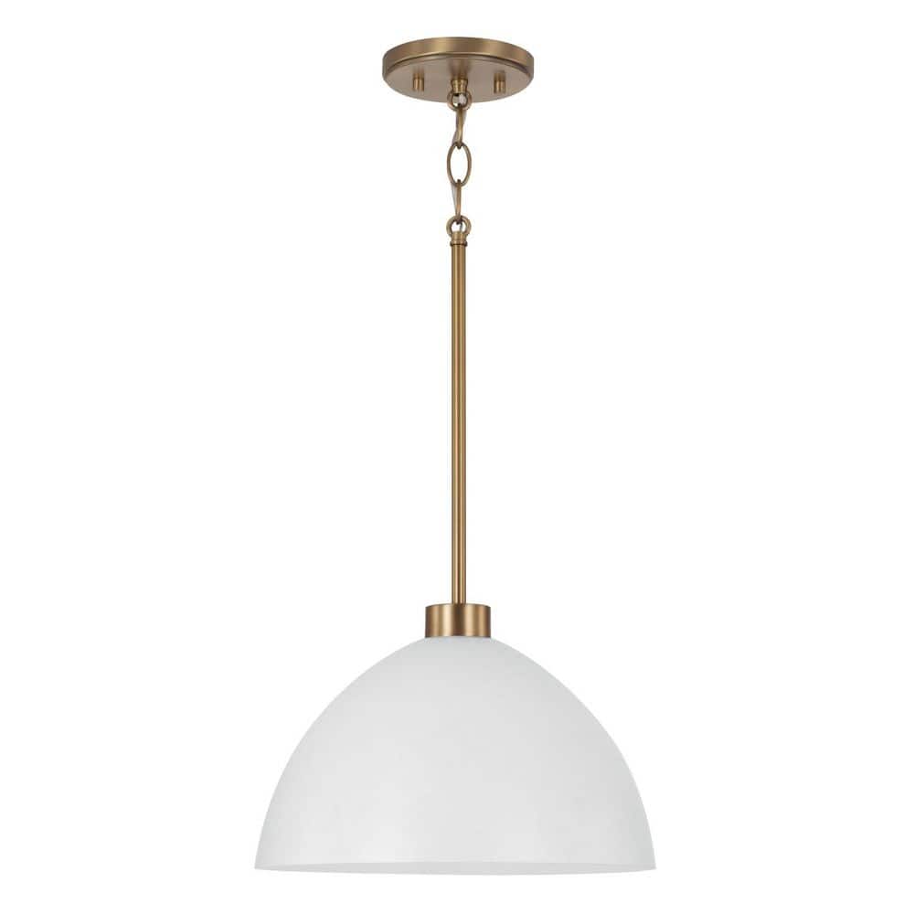 HOMEPLACE LIGHTING Ross 13 in. W x 8.75 in. H 1-Light Pendant in Aged Brass and White 352011AW ...