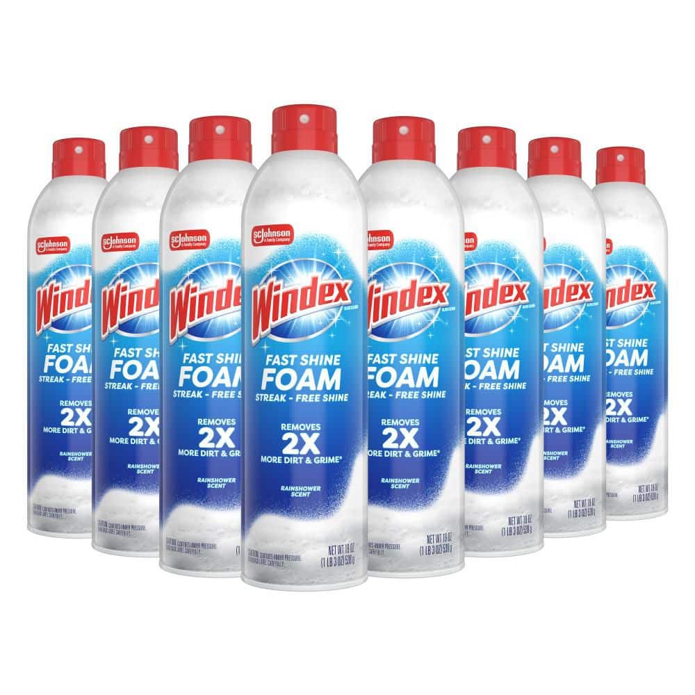 Windex 19 oz. Glass Cleaner Fast Shine Foam, Rainshower Scent 8-Pack ...