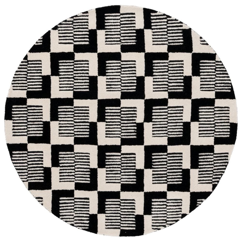 SAFAVIEH Metro Black/Ivory 6 ft. x 6 ft. Geometric Checkered Striped ...