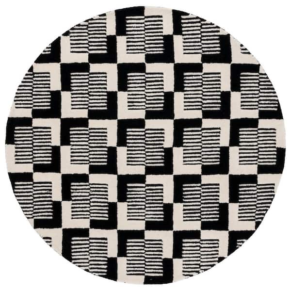 SAFAVIEH Metro Black/Ivory 6 ft. x 6 ft. Geometric Checkered Striped ...