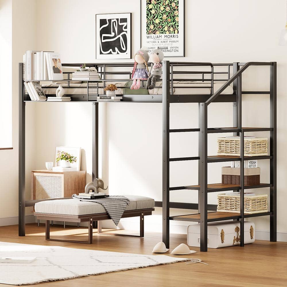 Harper & Bright Designs Black Twin Size Metal Loft Bed with Upper ...