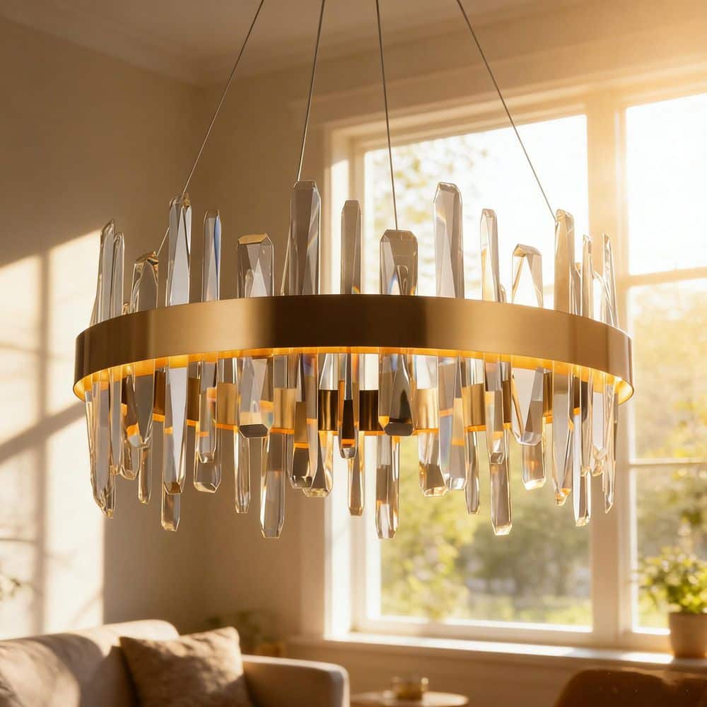 LNC Combrocollia 1-Light Modern Plated Brass Crystal Chandelier Glam ...