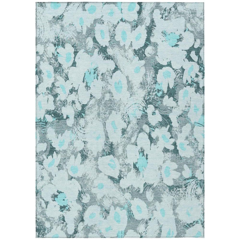 HomeRoots Teal 9 ft. x 12 ft. Woven Floral Rectangle Indoor/Outdoor ...