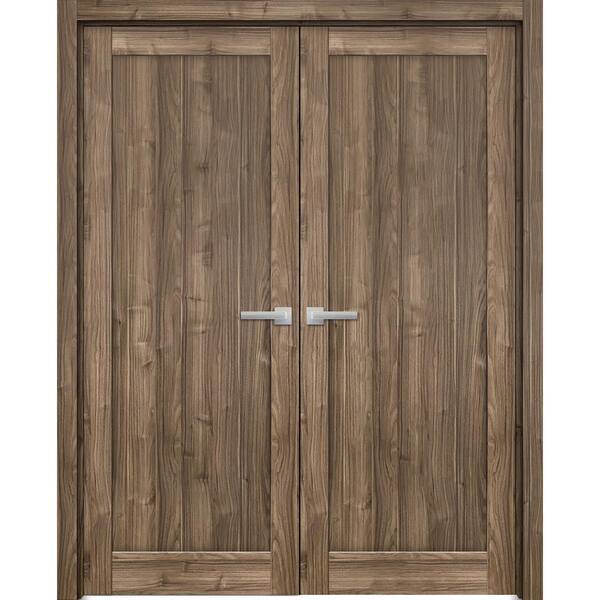 Sartodoors 84 in. x 96 in. 2 Panel Walnut Finished Solid MDF Sliding ...