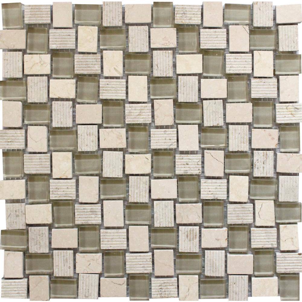 Apollo Tile Beige 4 in. x 5 in. Mini Brick Carrara & Glass Polished and ...