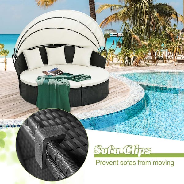 Costway outdoor patio rattan round retractable canopy daybed store