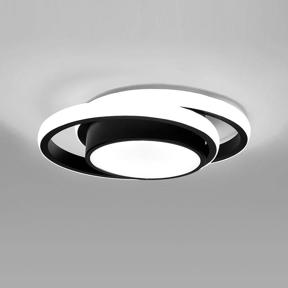 11 in. Black 2 Rings Creative Design Integrated LED Ceiling Light Flush ...