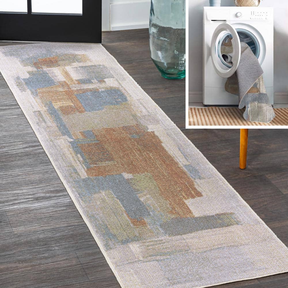 JONATHAN Y Cream/Multi 2 ft. x 8 ft. Weaver Abstract Coastal Watercolor ...