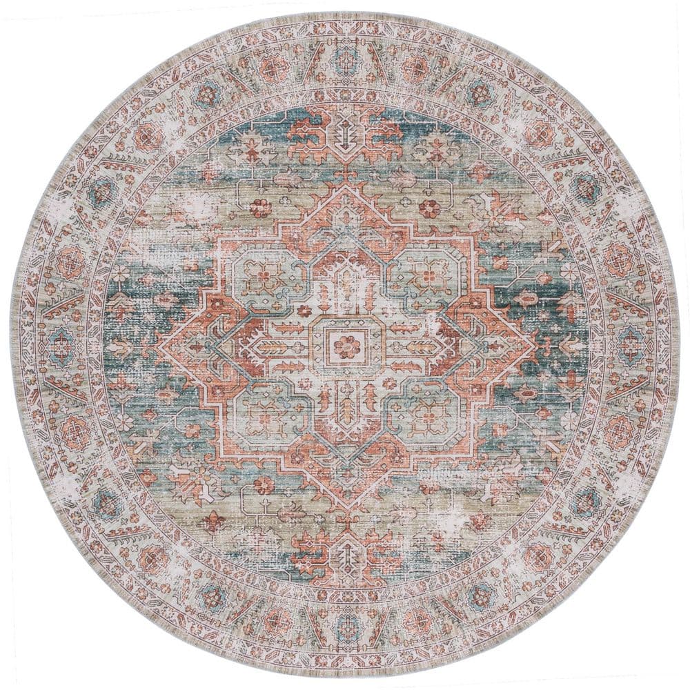 SAFAVIEH Arizona 6 ft. x 6 ft. Sage/Rust Machine Washable Distressed ...