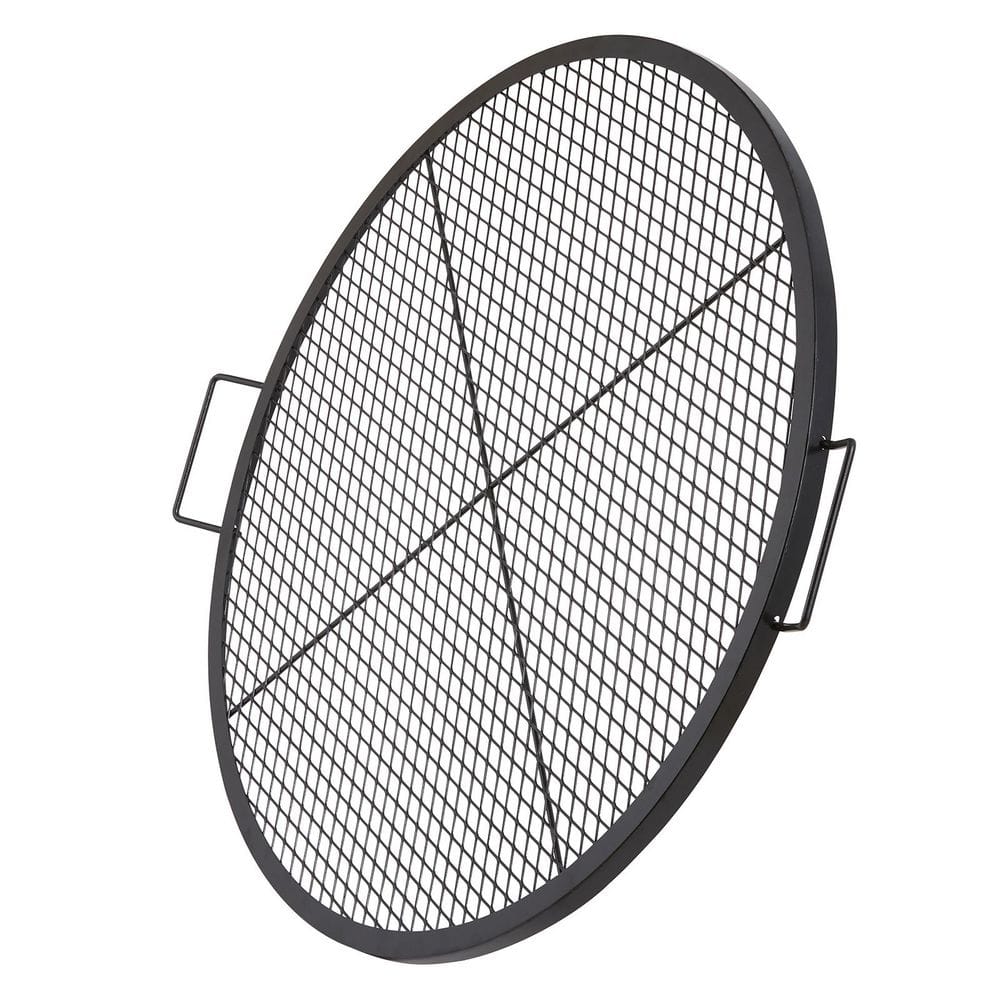 SKYSHALO X-Marks Fire Pit Grill Grate, Round Cooking Grate, Steel Campfire BBQ Grill Grid with ...