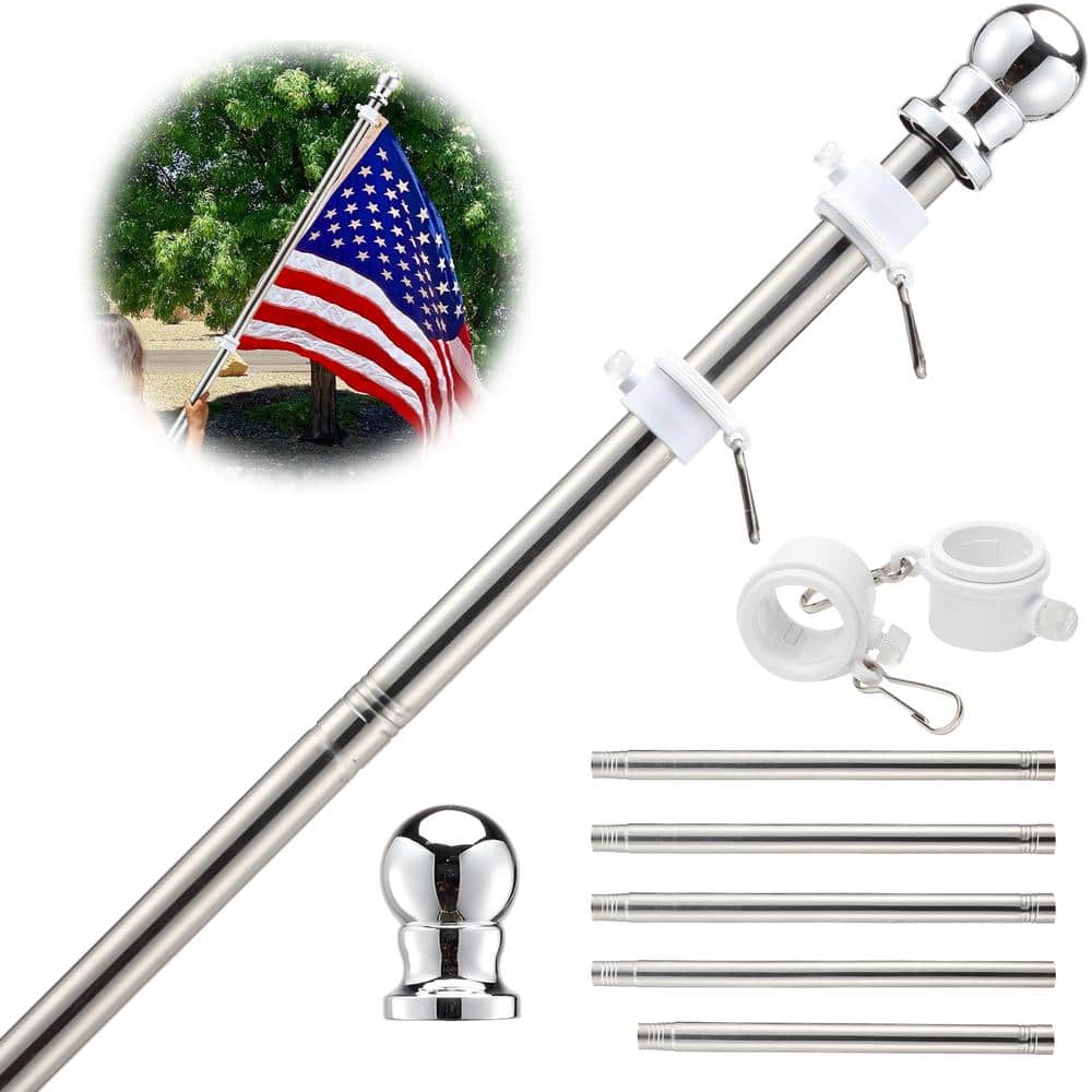 DIIG 6 ft. Silver Stainless Steel Flagpole Heavy-Duty and Rust Free ...