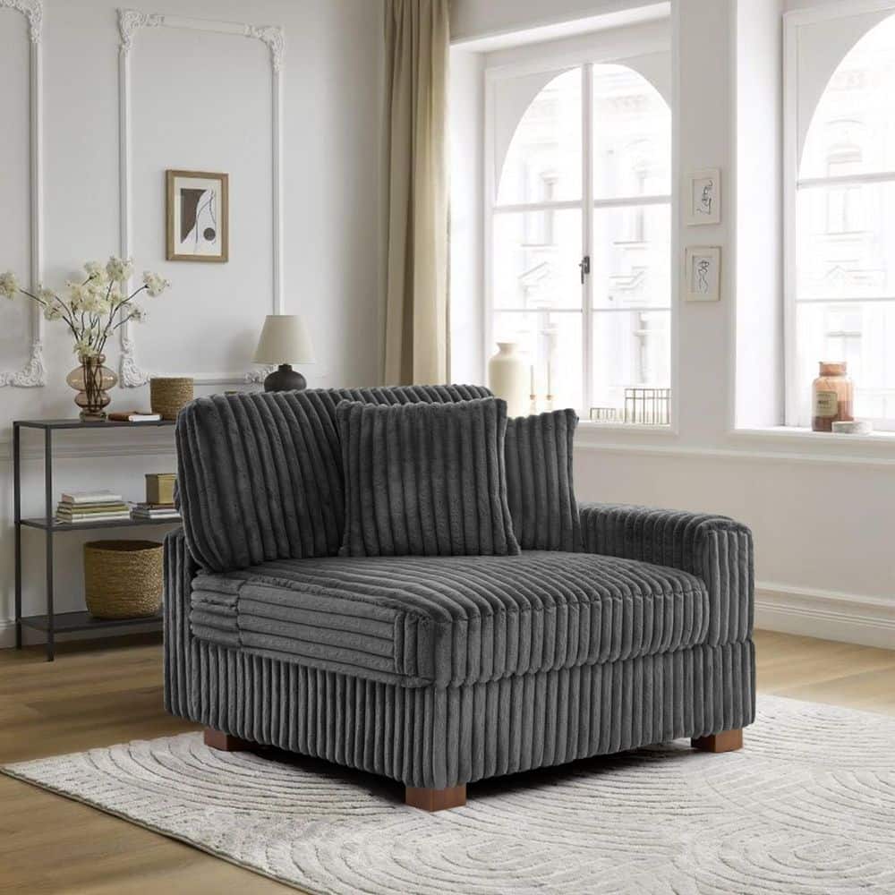 Uixe Modern Right Arm Facing Gray Faux Rabbit Fur Polyester Sectional ...