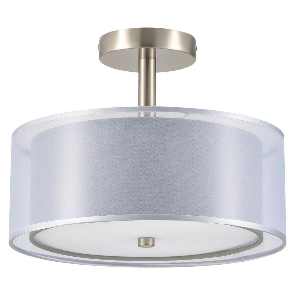 Merra 13 in. 3-Light Gray Semi-Flush Mount Ceiling Light Fixture Drum ...