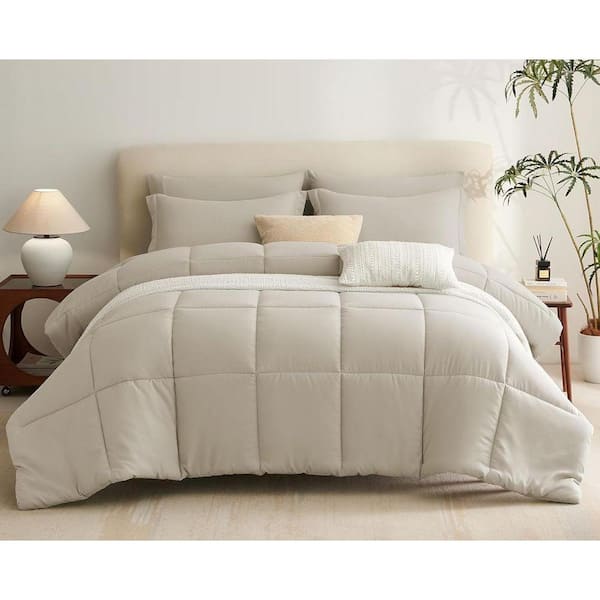 Soft 7-Piece Oatmeal 100% Microfiber Queen Comforter Set with Sheets ...